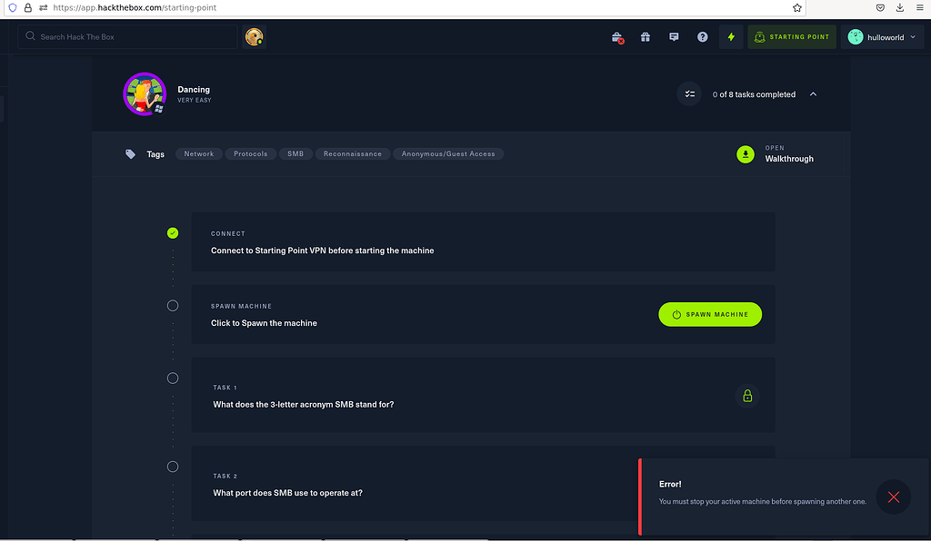 Why can't Spawn Machine? - Machines - Hack The Box :: Forums