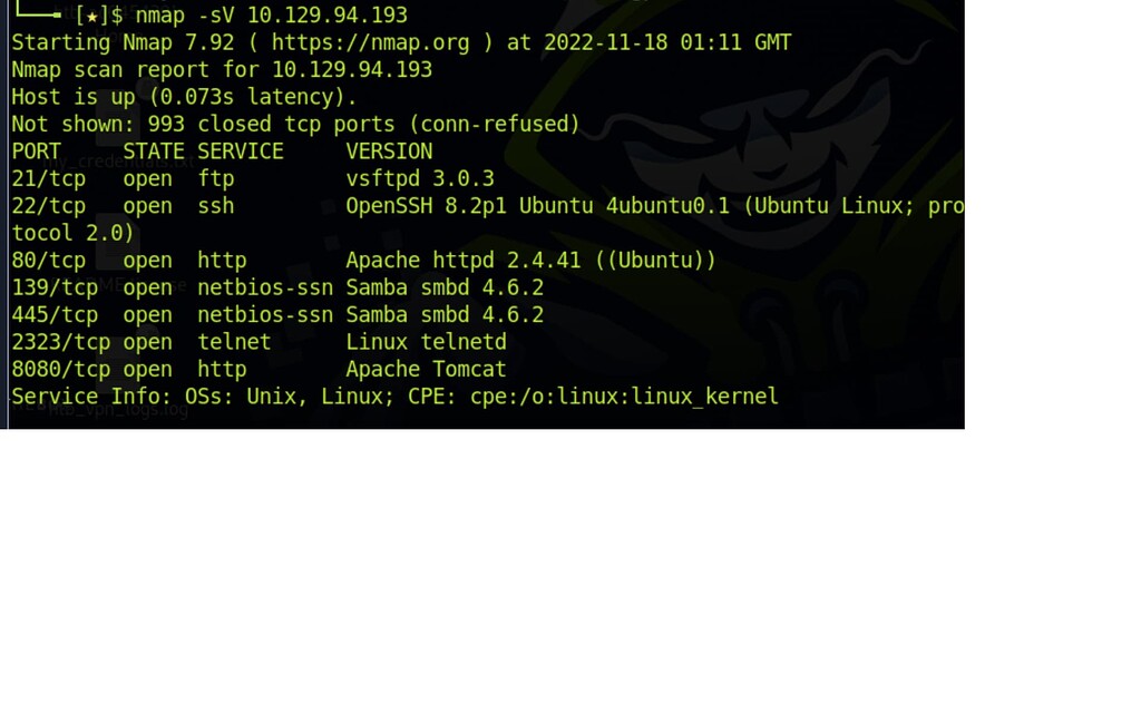 Academy - Getting Started - Service Scanning - Academy - Hack The Box :: Forums